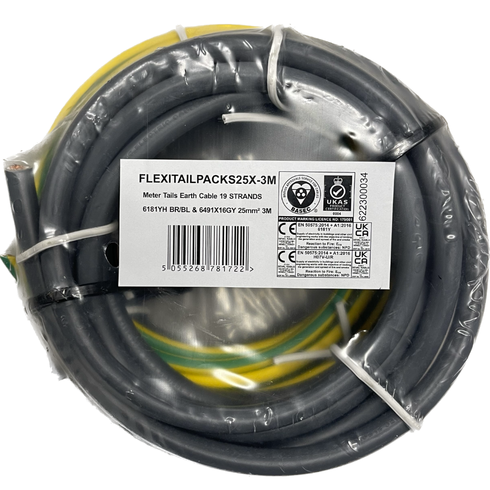 25mm Flexi Meter Tails 19 strand Grey Outer 3 metre pack - FLEXITAILPA ...