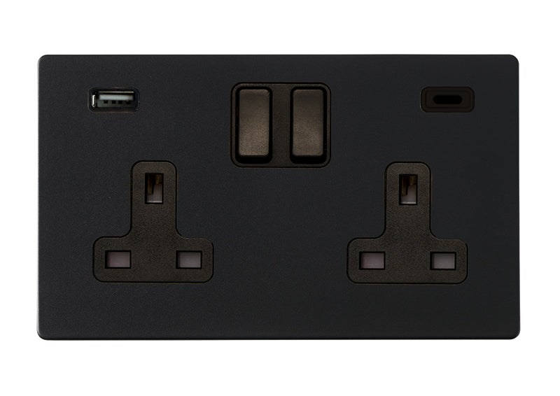 Hamilton Hartland G2 Matt Black DP SS2+USB+USB C 2.4A Switched Socket ...