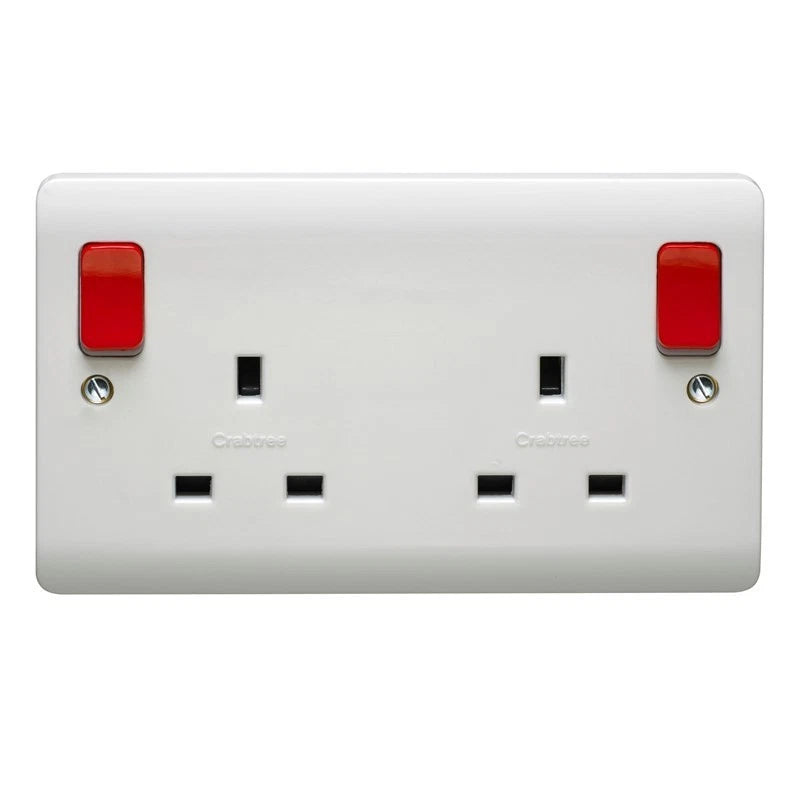 Crabtree 2 G Outboard Switched Socket With Red Rocker Clean Earth CR13 ...