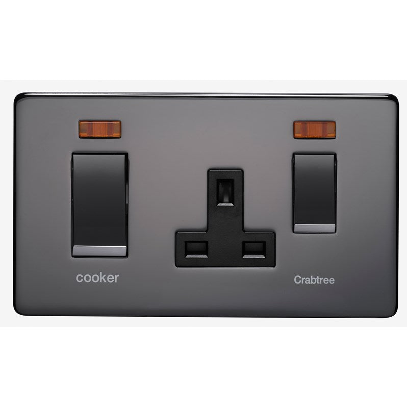 Crabtree Platinum black nickel 45 Amp Cooker Socket 7521/3bkn