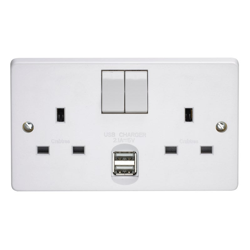 Crabtree Capital White Moulded 13A 2 Gang Double Pole Switched Socket ...