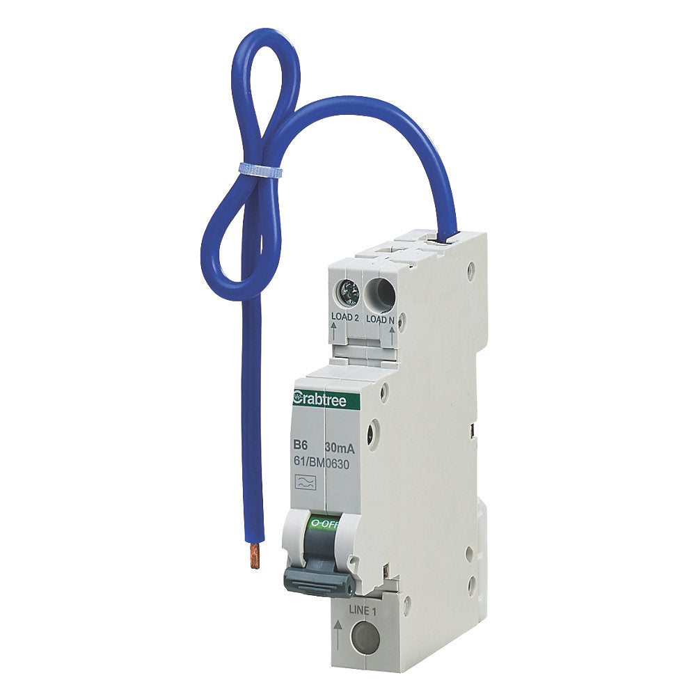 Crabtree Starbreaker 6A 30mA SPN B Curve 6kA Type A Miniature RCBO 61 ...